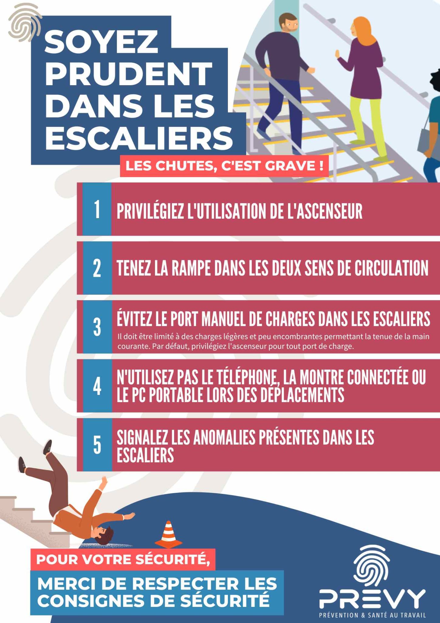 Affiche – consignes de sécurité pour les escaliers - PREVY