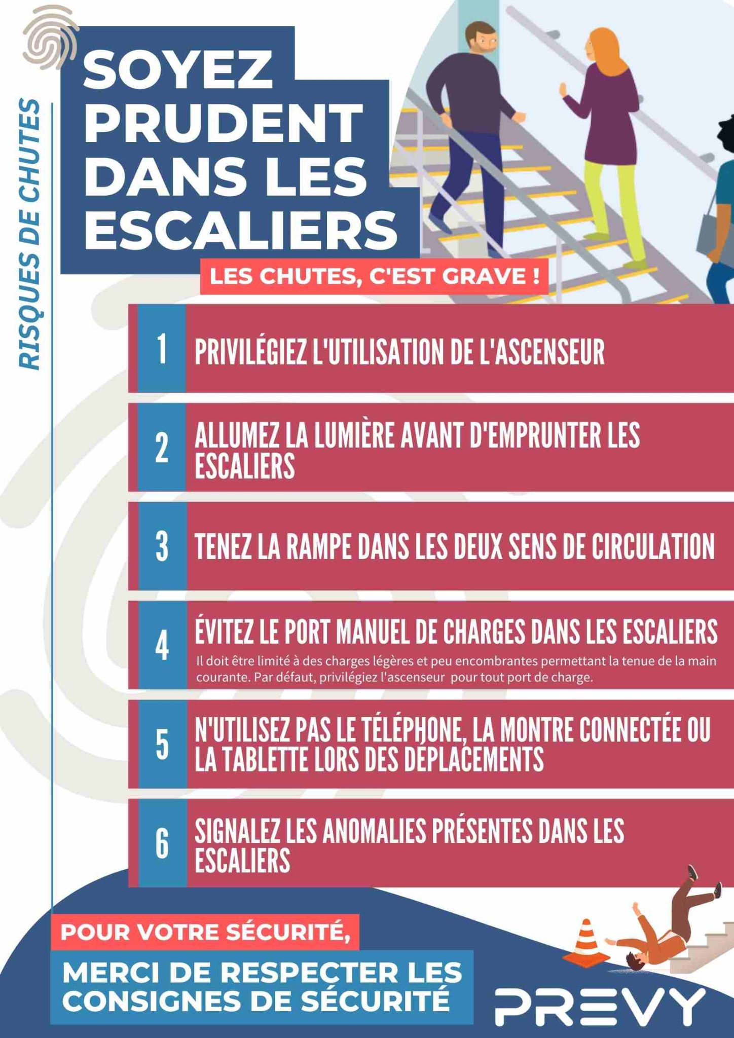 Affiche – consignes de sécurité pour les escaliers - PREVY
